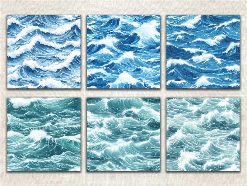 Sea Waves Seamless Digital Paper | 36 Ocean-themed Patterns for ...