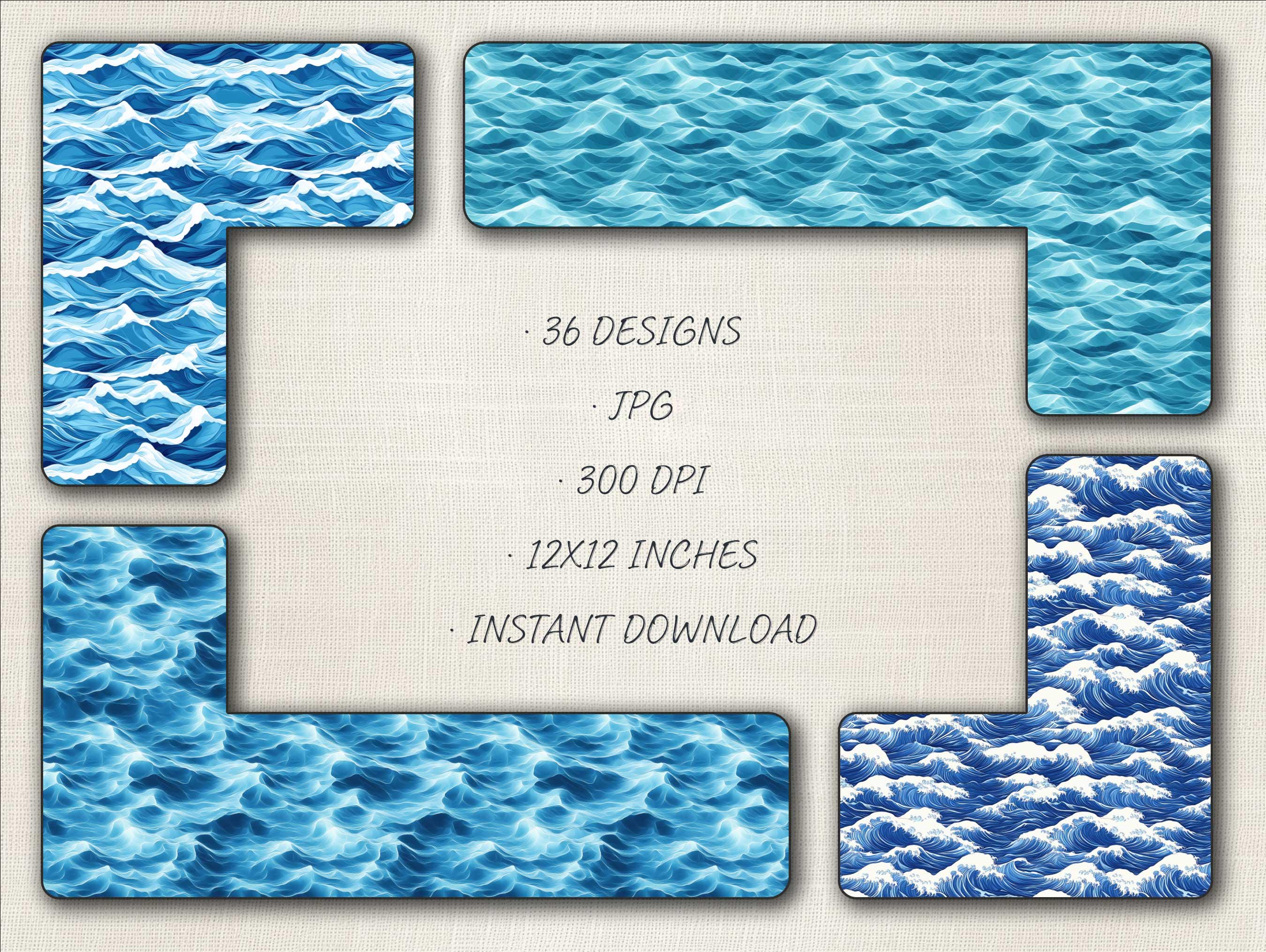 Sea Waves Seamless Digital Paper | 36 Ocean-themed Patterns for ...