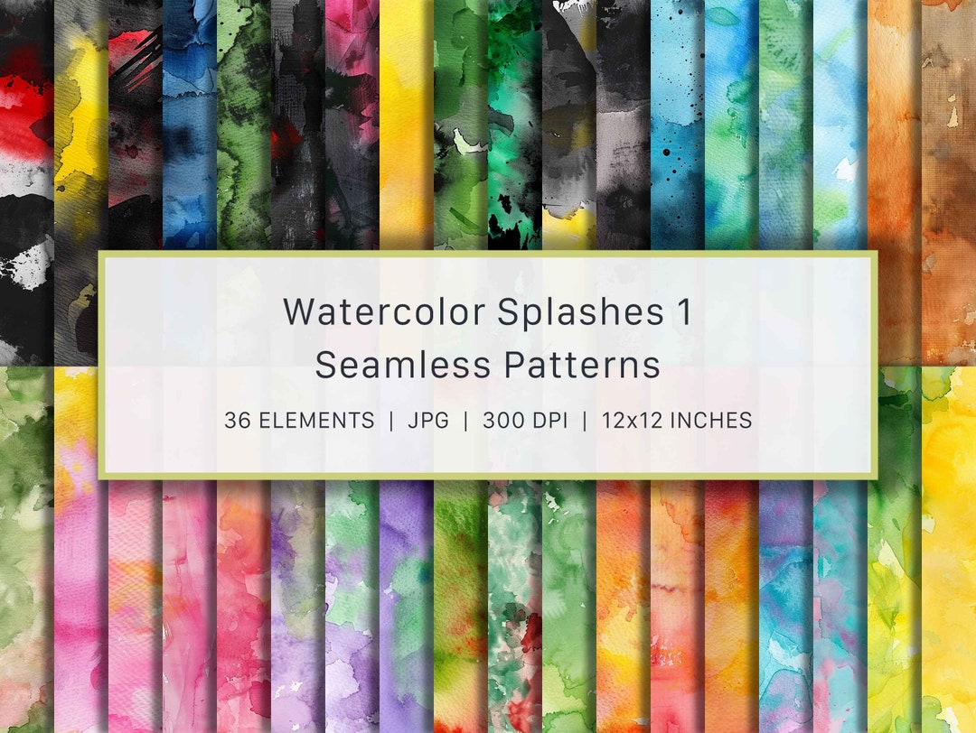 Watercolor Splashes Digital Papers SET 1 - Seamless Patterns Digital ...