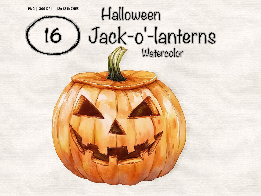 16 Watercolor Jack-o'-lantern Clipart Designs | Halloween Pumpkin Art ...