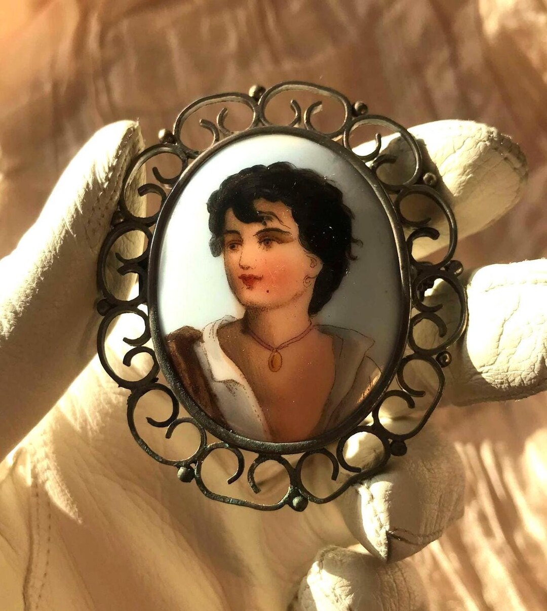 Rare Antique Porcelain Portrait Brooch of a Young Boy Neopolitan Fisher ...