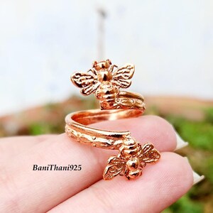 Copper Honey Bee Ring, Adjustable Bee Ring, Stylish Ring, Double Honey ...