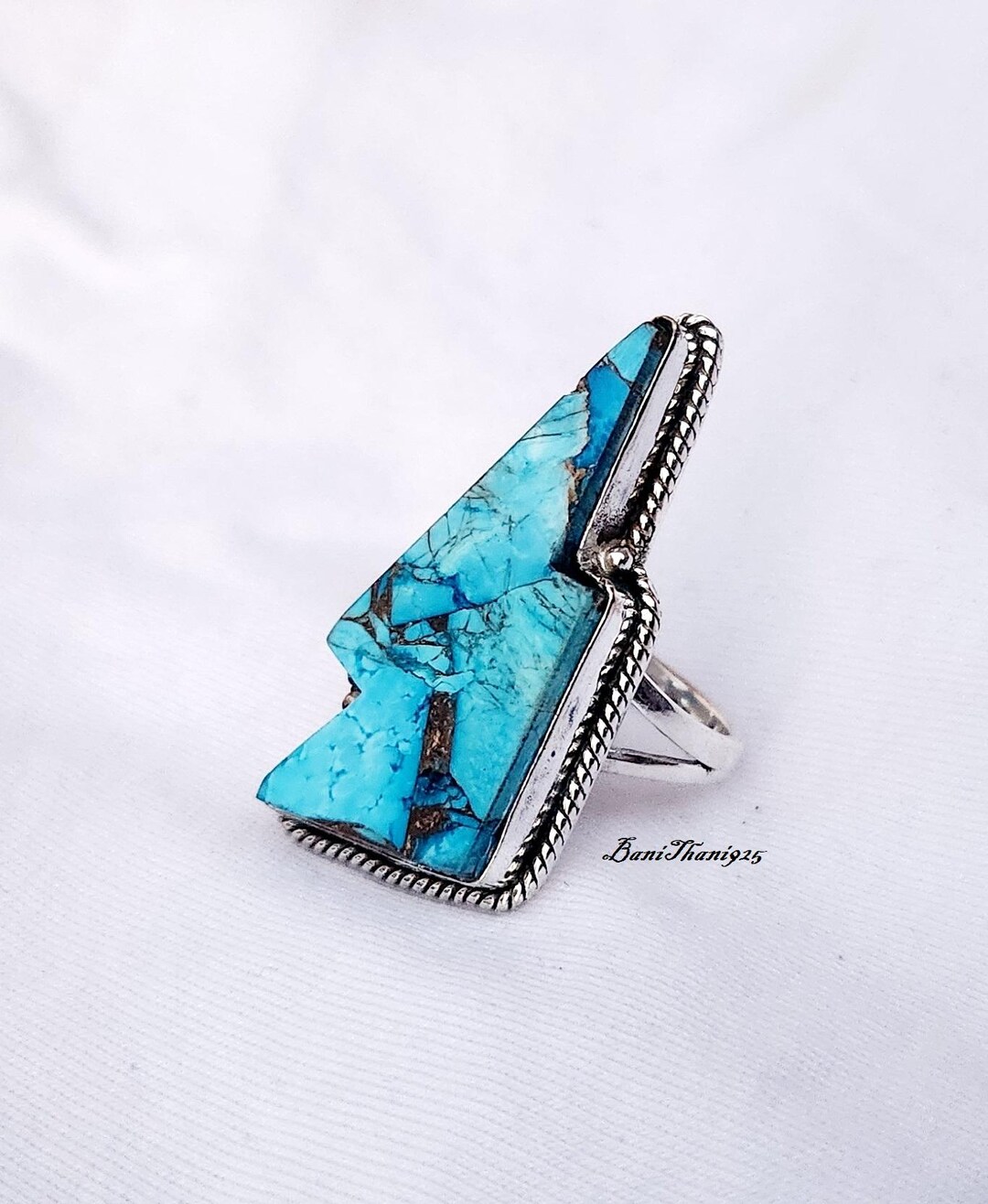 Handmade Turquoise Sterling Silver Ring: Lightning Strike Statement ...