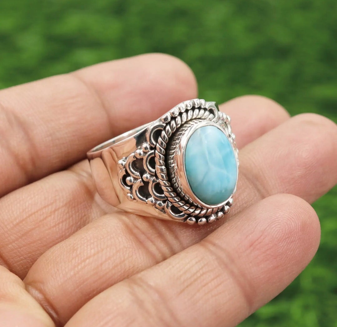 Larimar Silver Ring, Designer Silver Ring, 925 Sterling Silver Ring ...