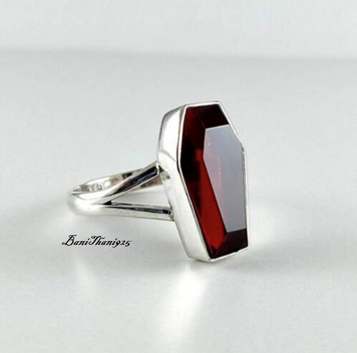 Red Garnet Coffin Ring: 925 Sterling Silver Gemstone Jewelry - Etsy