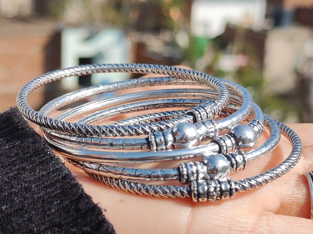 Sets of 5 Bangles, 925 Sterling Silver Bangles, Women Gifts Bangles, Mexico Bangles-stacking ...