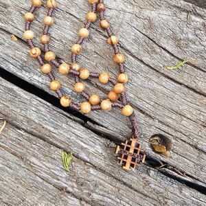 Maple Wood Rosary Small Jerusalem Cross Pendant 7mm Beads Made in the ...
