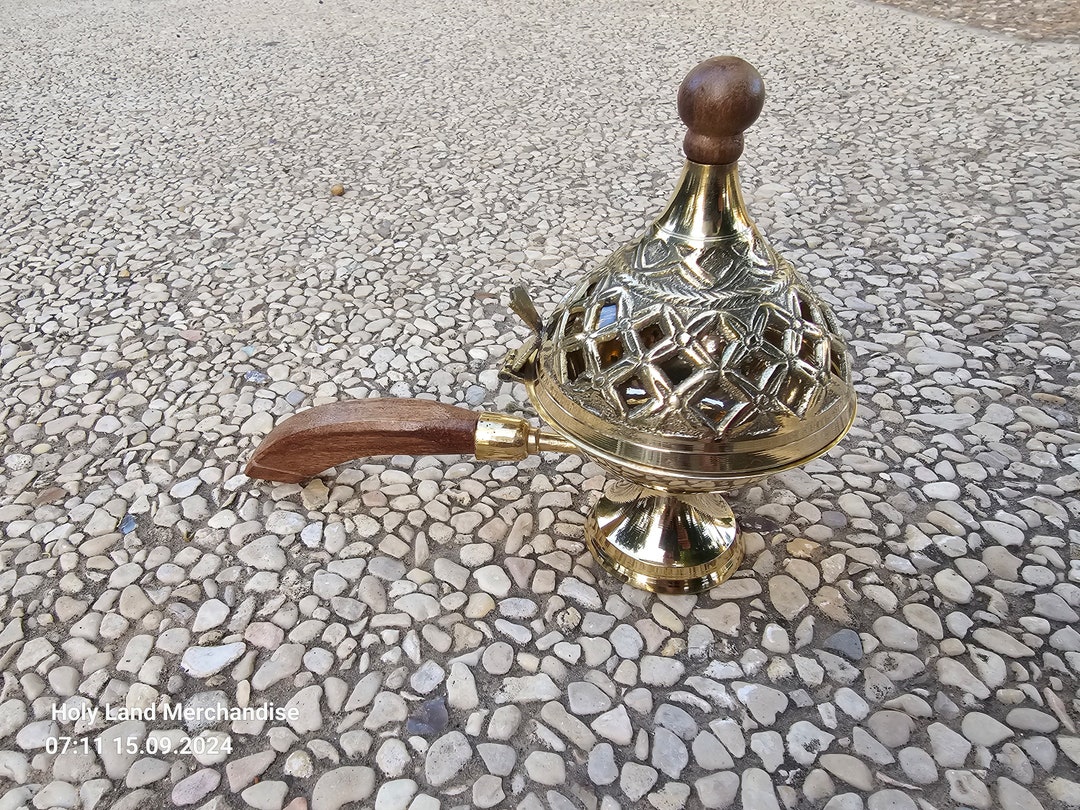 14cm Christian Incense Burner With a Wooden Handle From the Holy Land ...