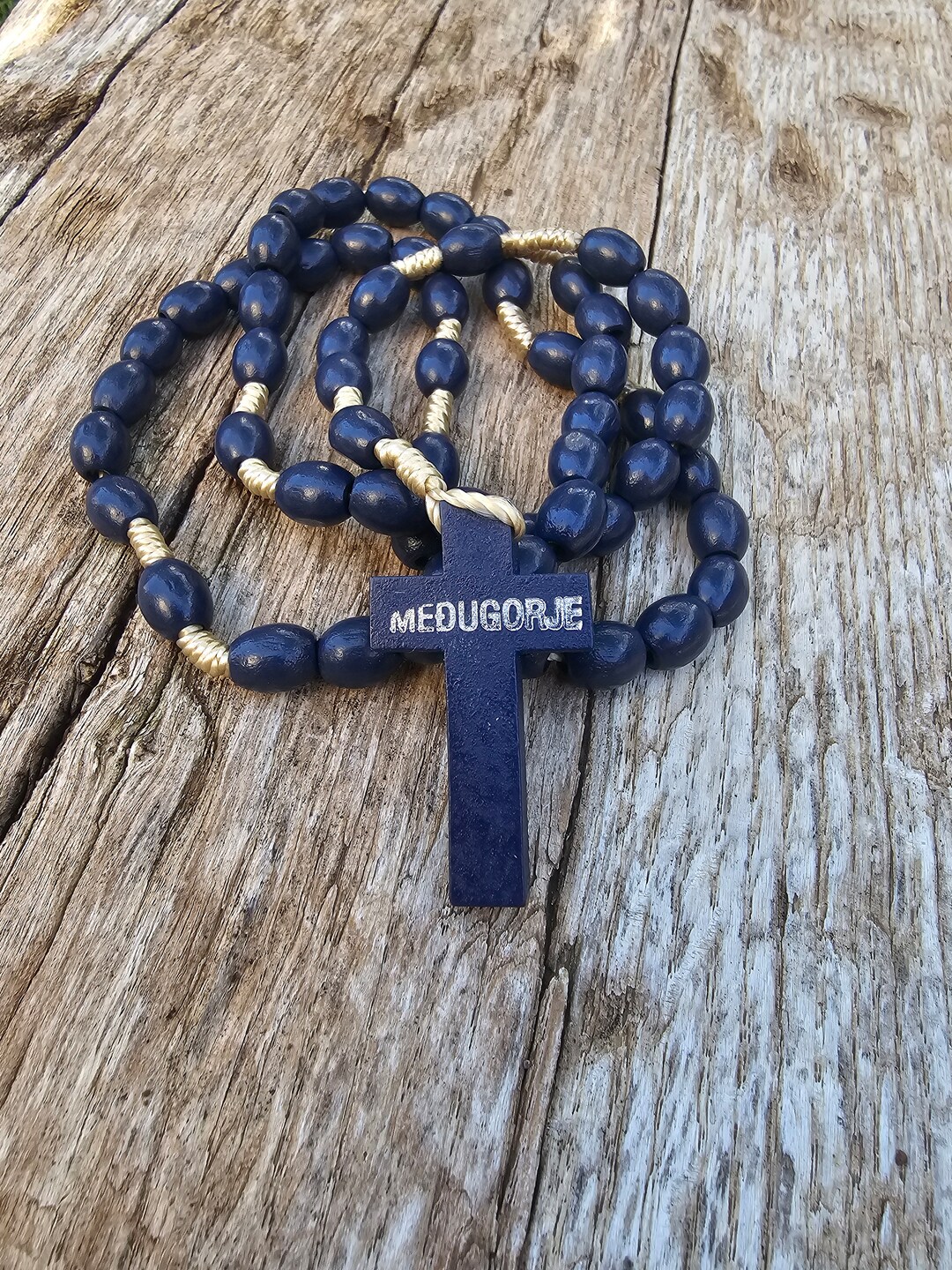 Blue Wooden Catholic Rosary - Blue Wooden Prayer Beads - 8mm Wood Beads ...