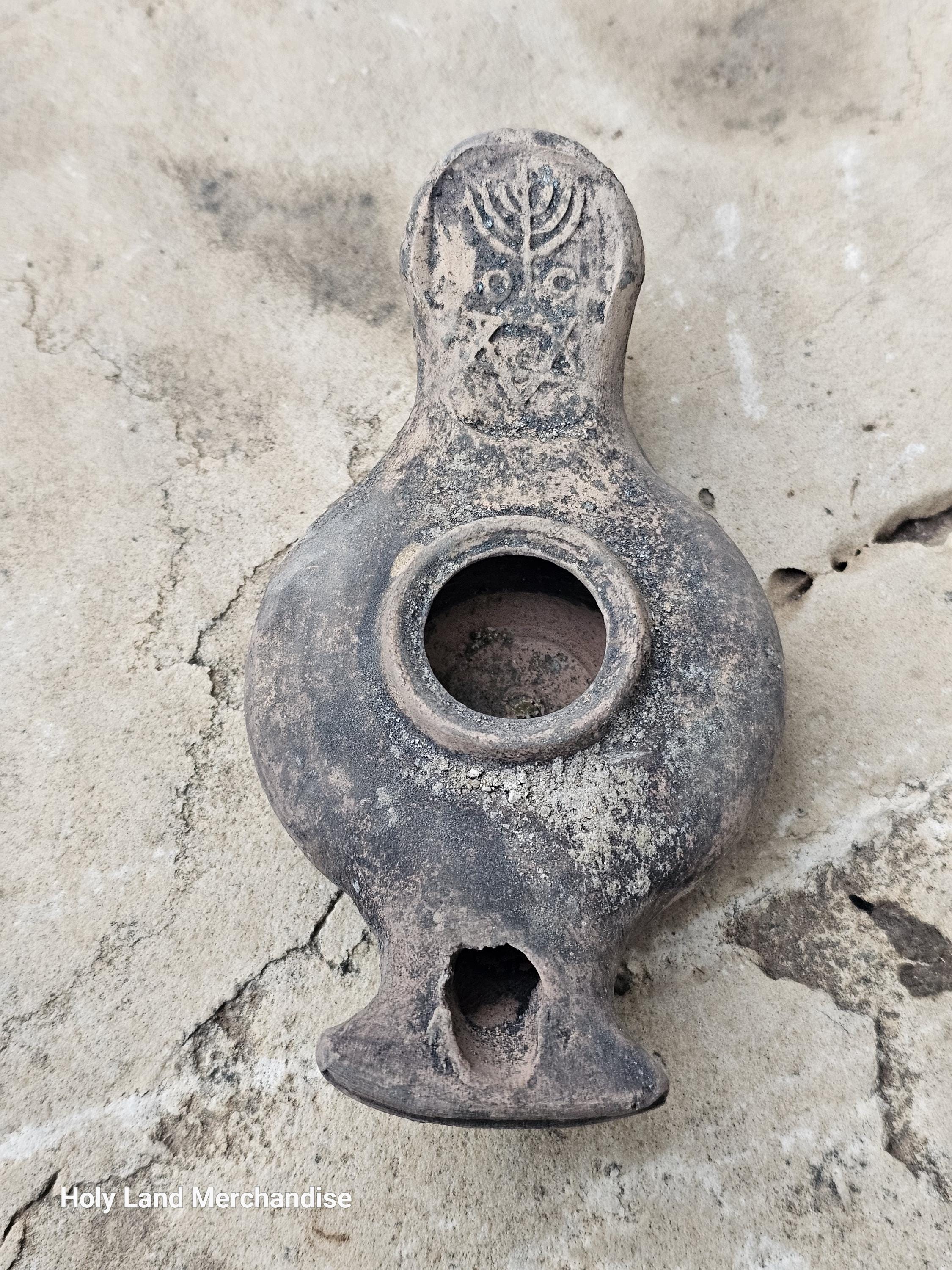 Biblical Clay Oil Lamp + Small Clay Jar and Olive Oil Bottle – Handmade ...