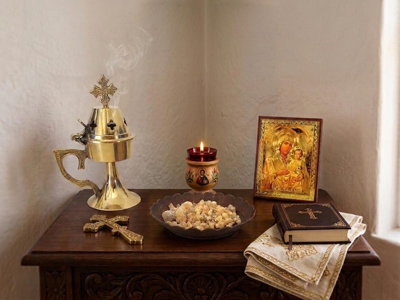 Orthodox Prayer Set – 11cm Cast Brass Censer, 50g Bethlehem Myrrh - 9 ...