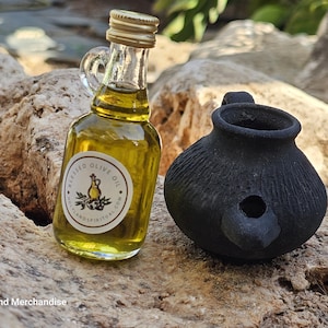 Biblical Clay Oil Lamp + Olive Oil Bottle – Handmade Holy Land Set ...