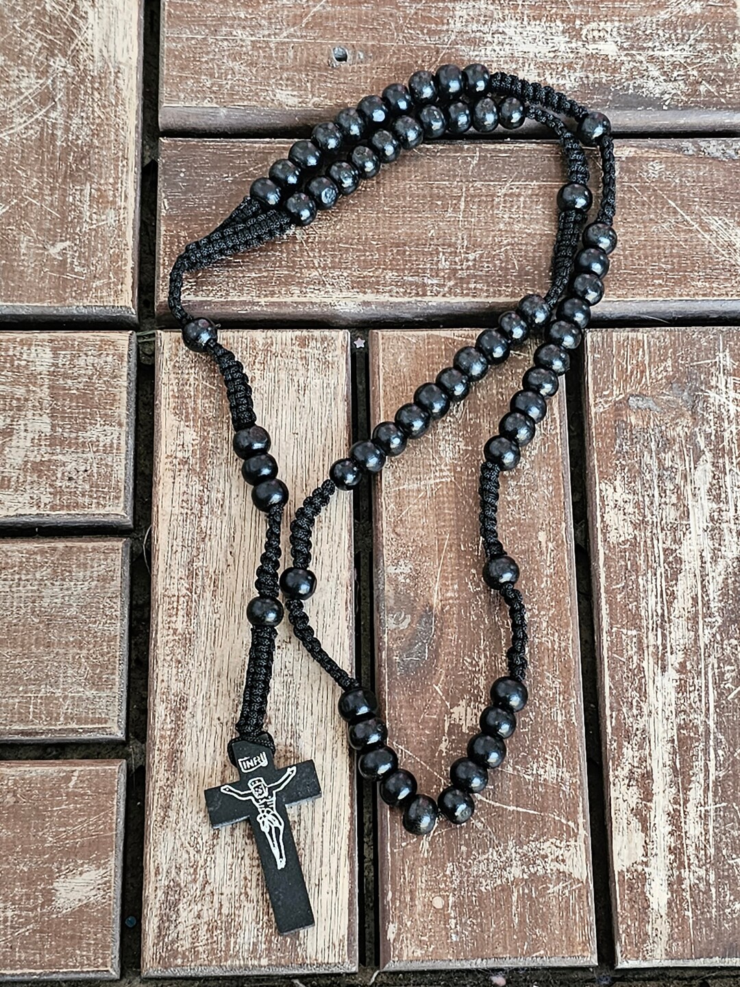 Black Wood Rosary Double Weaved String 8mm Beads - Etsy