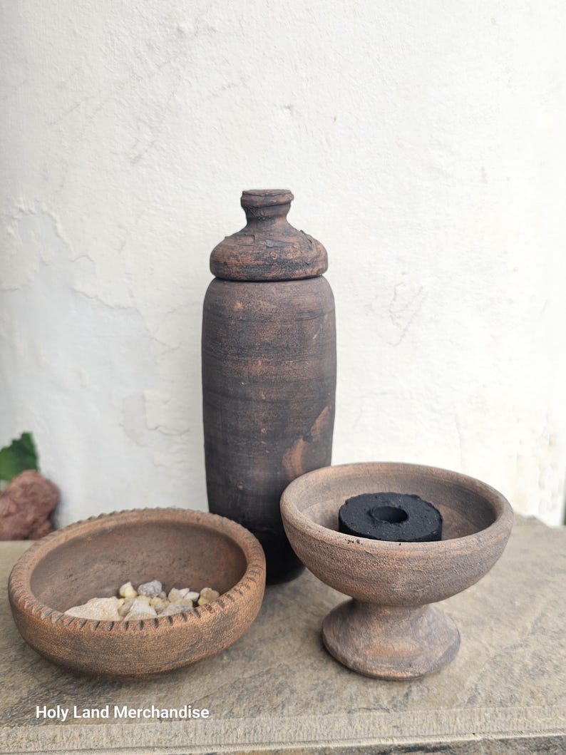Biblical Qumran Style Clay Jar Set With Dual Incense Burner Bowl - Etsy