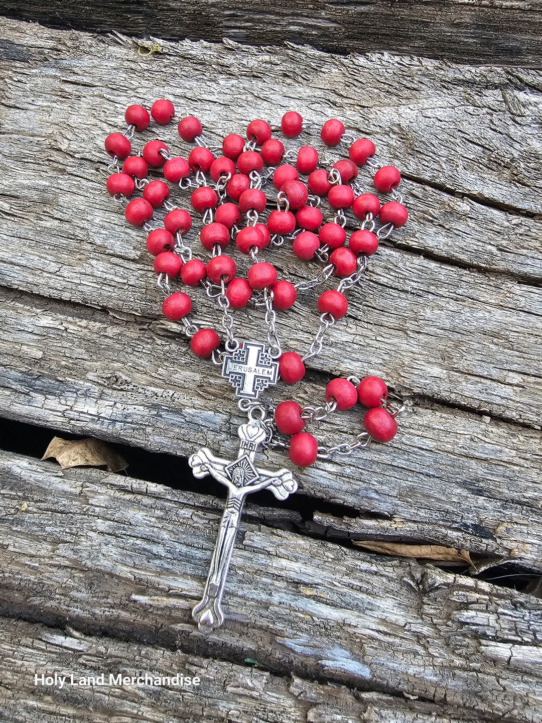 Hand Made Rosary From Jerusalem 6mm Wood Beads Rose Color Can Be Worn ...