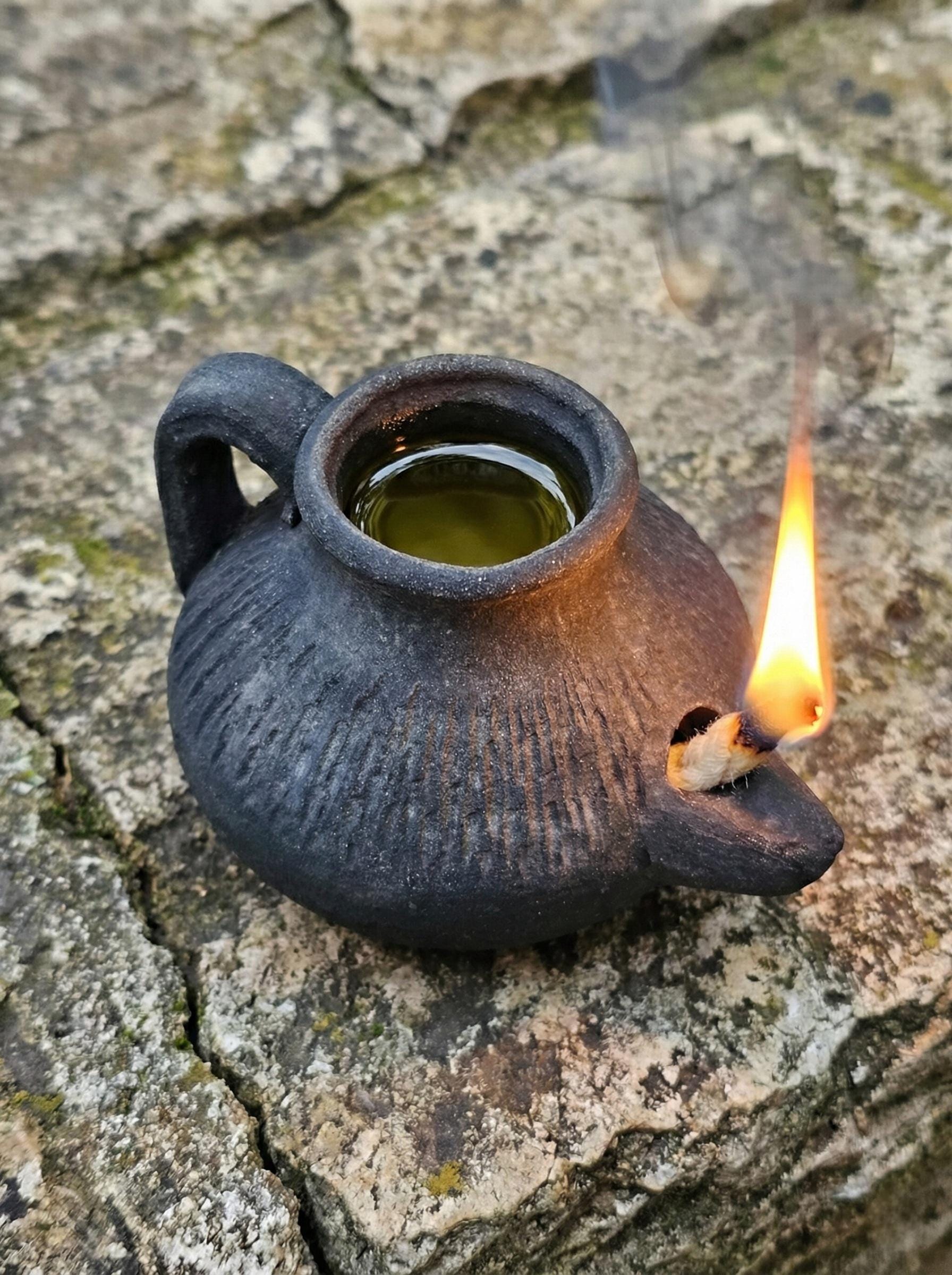 Biblical Clay Oil Lamp + Olive Oil Bottle – Handmade Holy Land Set ...
