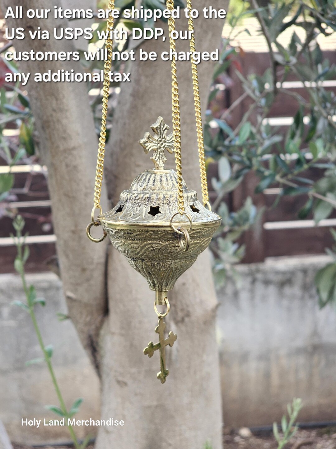 Christian Incense Burner: Gold Brass Cross From the Holy Land - Etsy