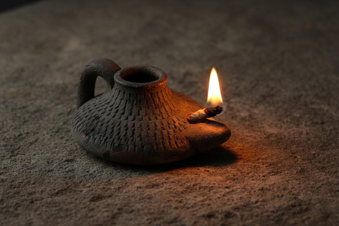Biblical Clay Oil Lamp + Olive Oil Bottle – Handmade Holy Land Set ...