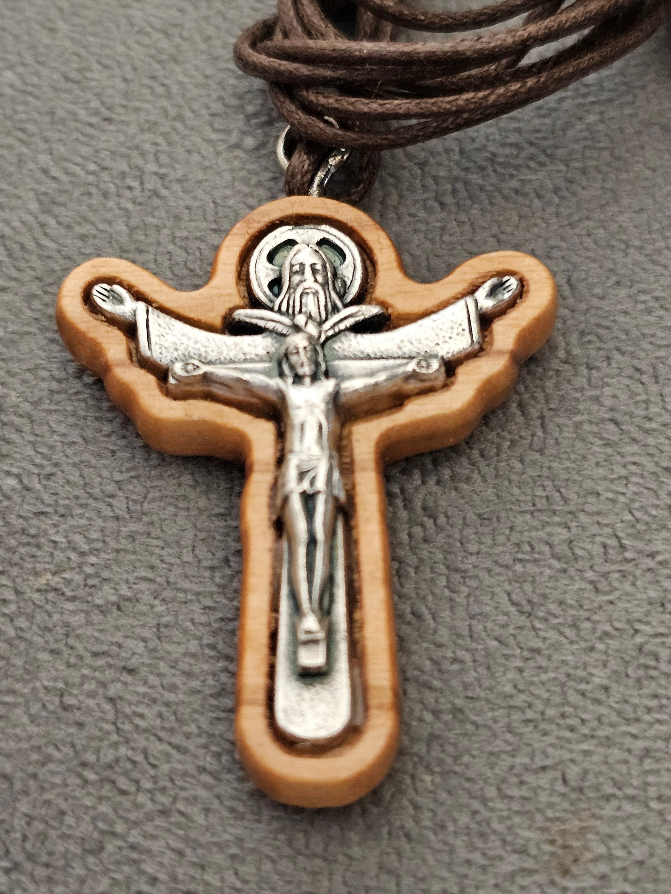 Holy Trinity Cross Father and the Holy Spirit Olive Wood Brown Necklace ...
