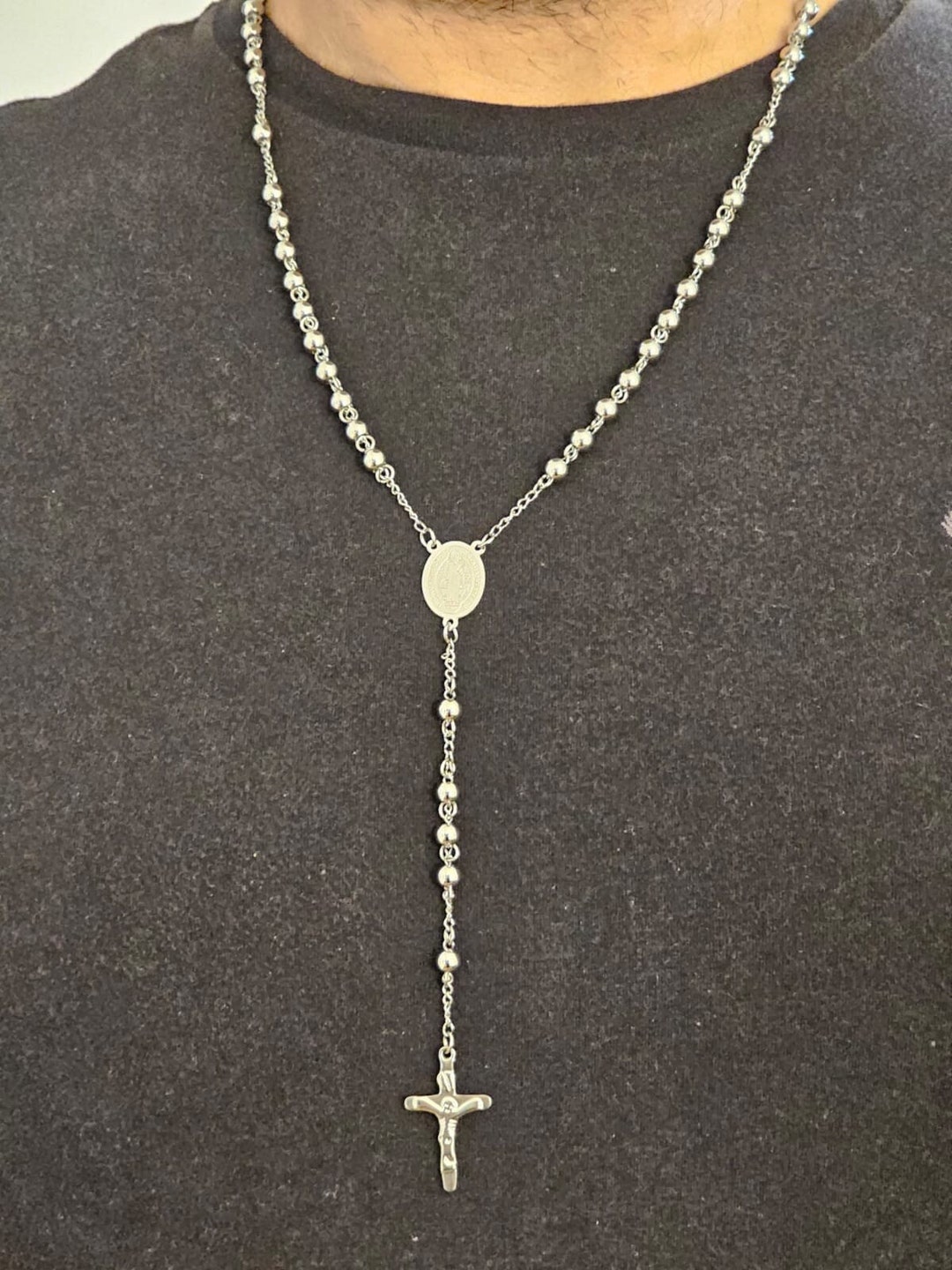 Rosary Necklace Stainless Steel 6mm Steel Beads Can Be Worn - Etsy