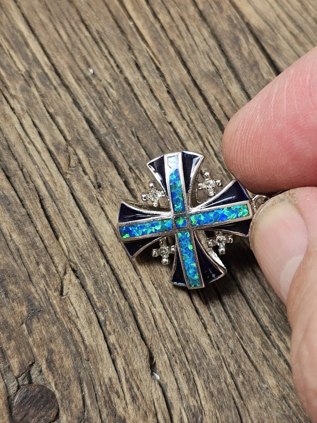 Vintage Handmade Jerusalem Opal Cross, 925 Sterling Silver Pendant - Etsy