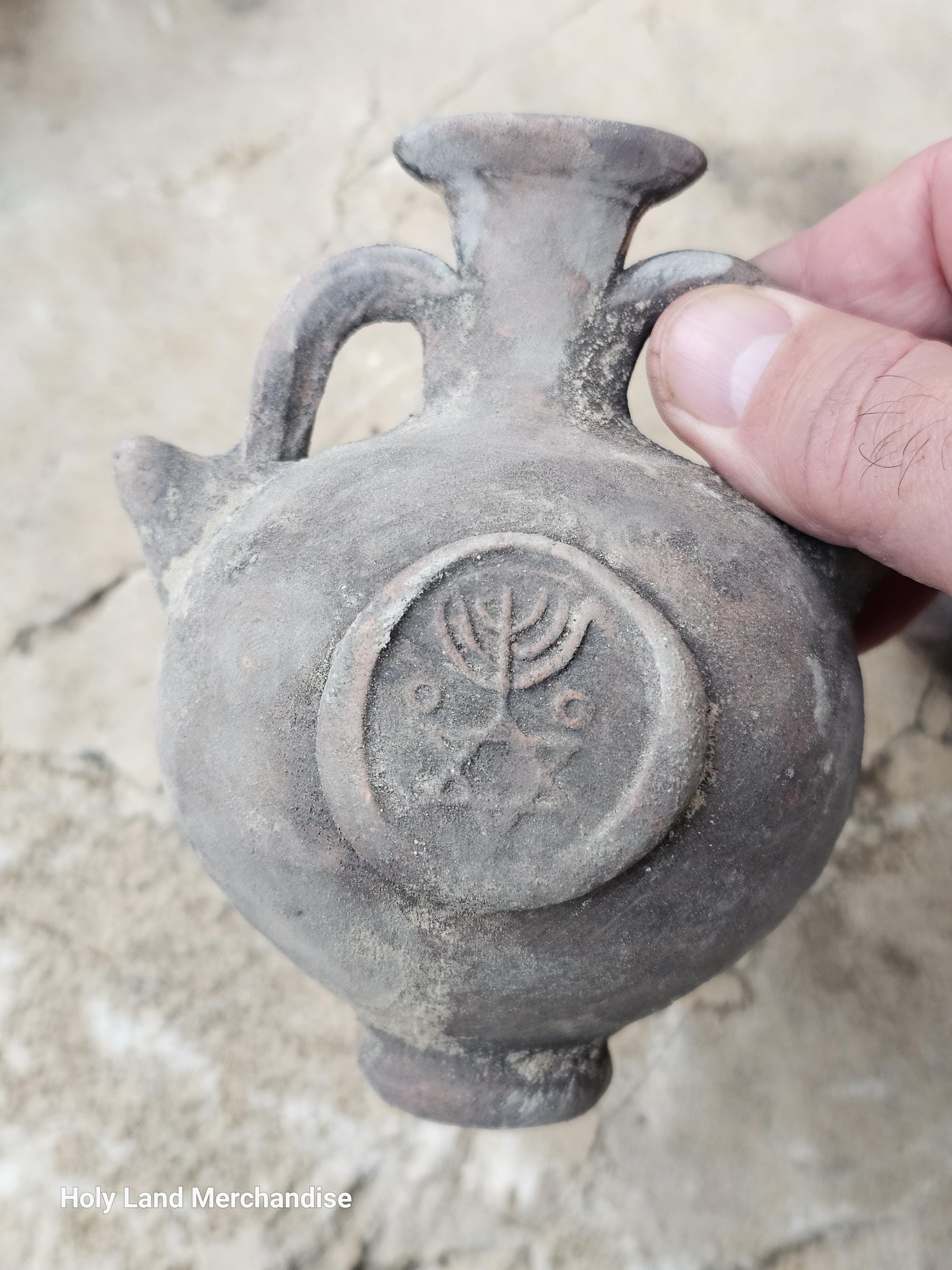 Biblical Clay Oil Lamp + Small Clay Jar and Olive Oil Bottle – Handmade ...