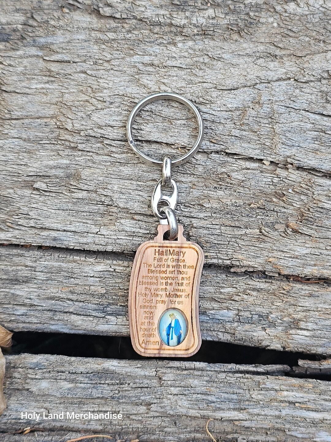 Handmade Olive Wood Maria Keychain – Christian Keychain With Hail Mary ...