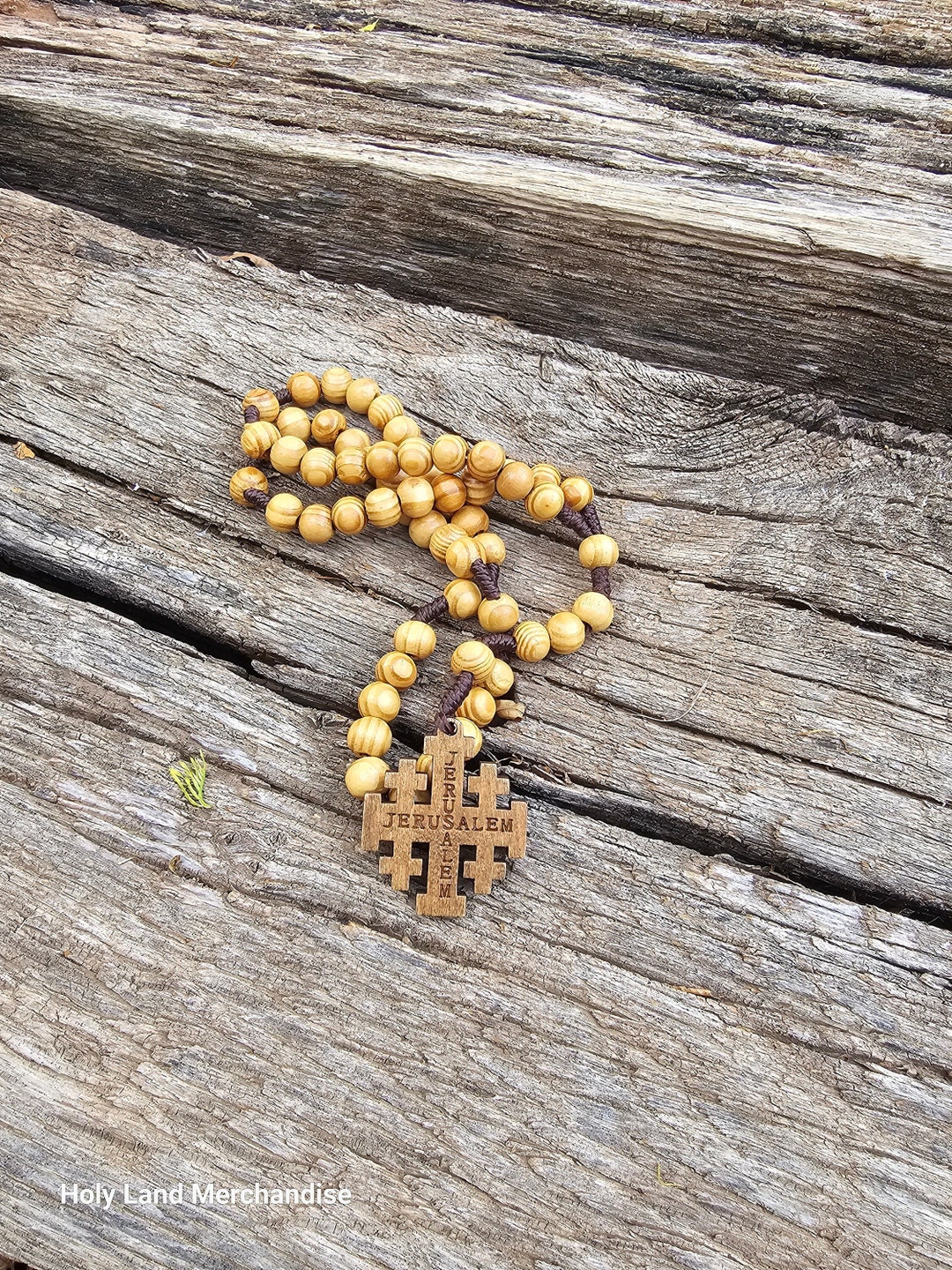 Hand Made Maple Wood Rosary Big Jerusalem Cross Pendant Made in the ...