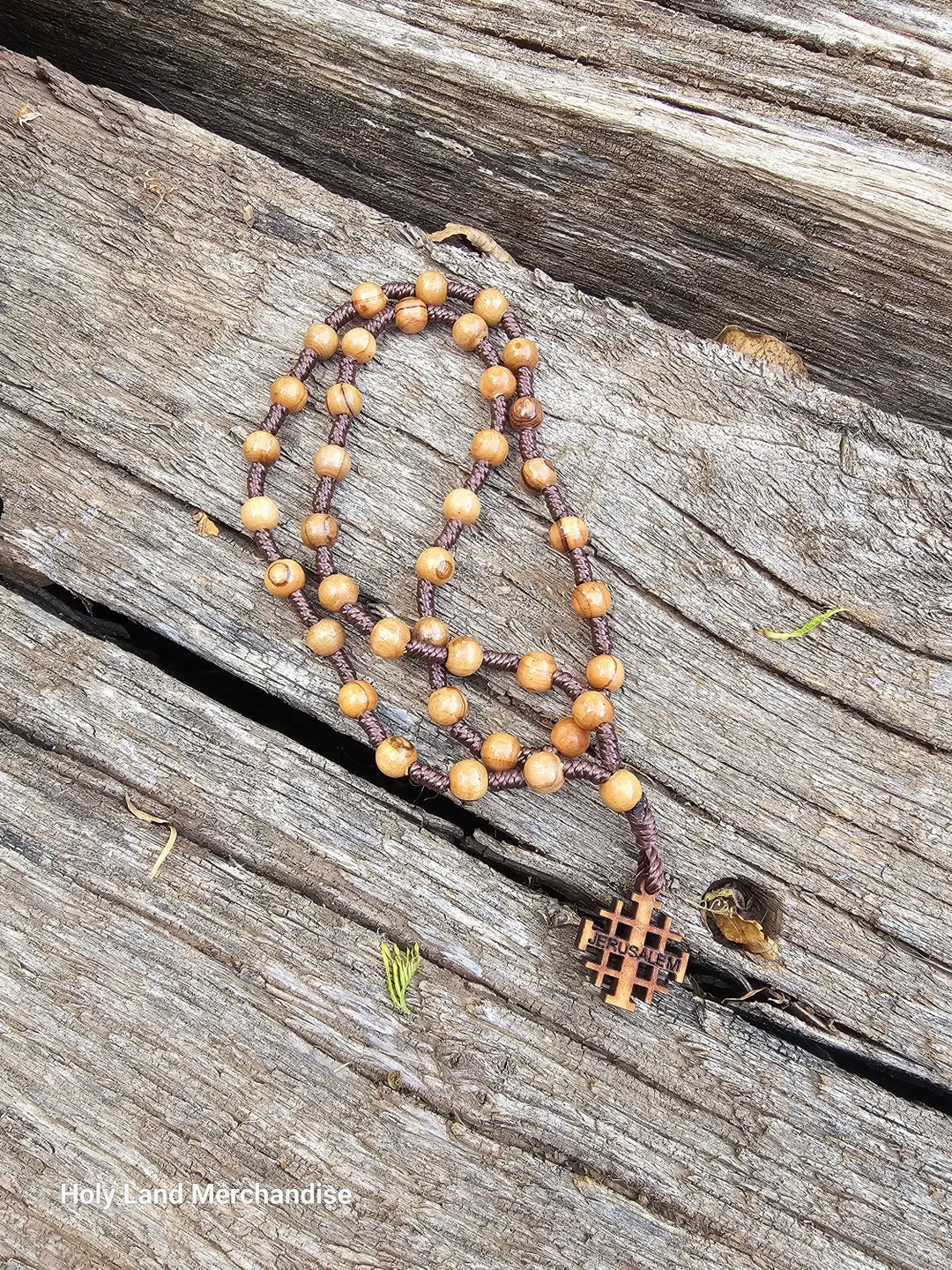 Maple Wood Rosary Small Jerusalem Cross Pendant 7mm Beads Made in the ...