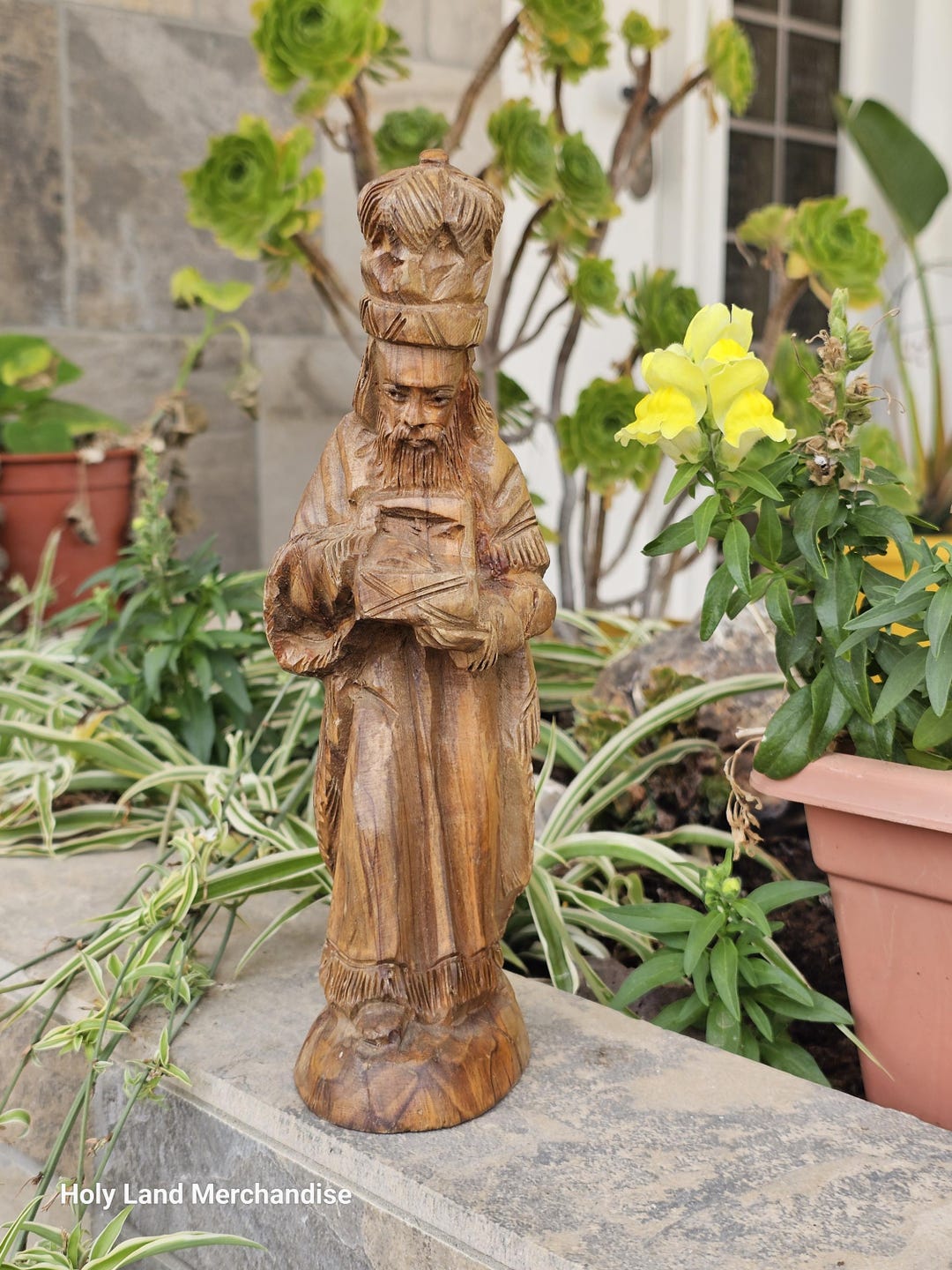 Vintage 25cm Olive Wood Wise Man Figurine – Hand-carved One-of-a-kind ...