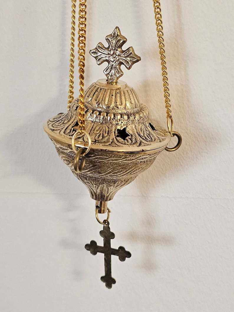Christian Incense Burner: Gold Brass Cross From the Holy Land - Etsy