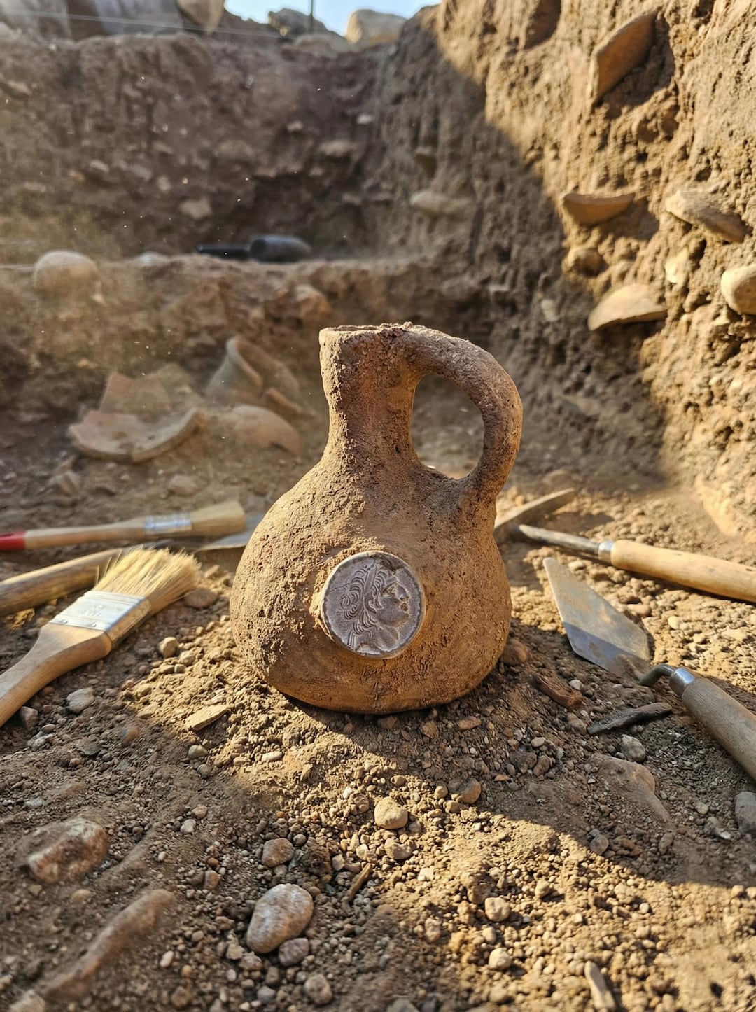 Ancient Style Clay Jug With Hellenistic Coin Replica - 12cm ...