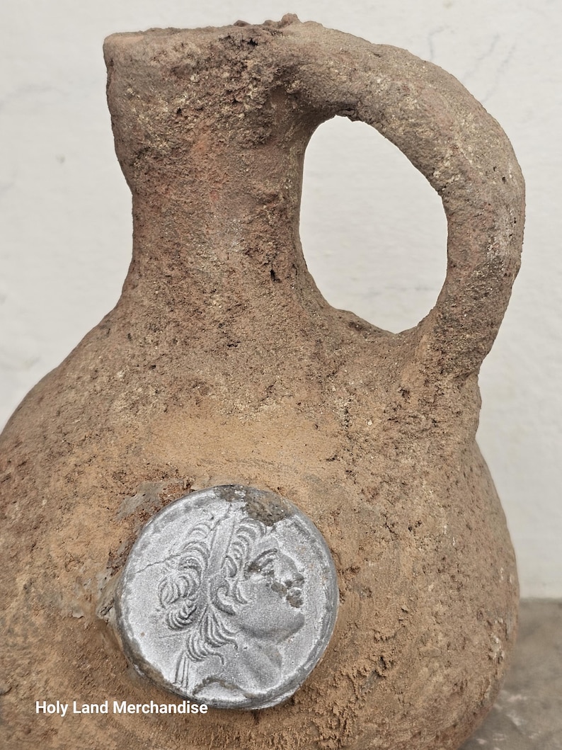 Ancient Style Clay Jug With Hellenistic Coin Replica - 12cm ...