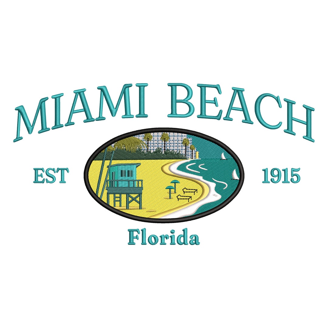 Miami Beach Embroidery File, Florida Embroidery Design, Machine Embroidery Download File, Pes ...