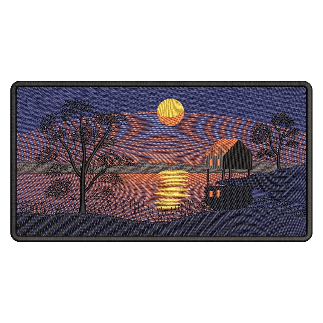 Swamp Hut Sunset Embroidery File, Art Embroidery, Complex Designs File ...