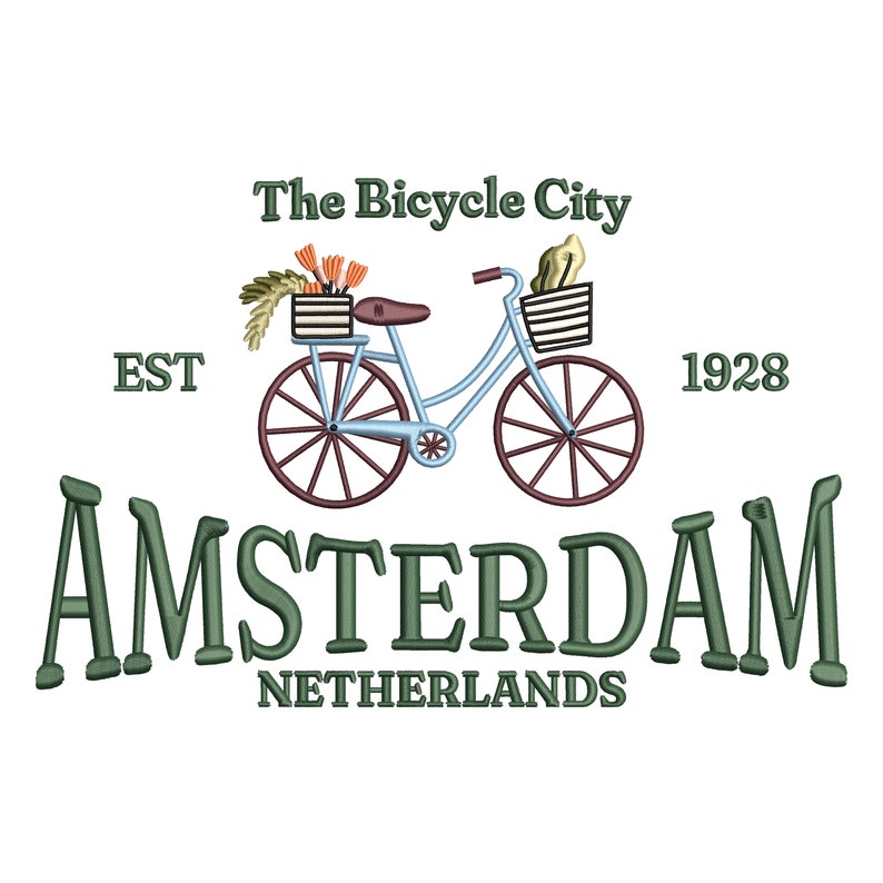 Amsterdam City Logo and Bike Embroidery Design Download - Etsy