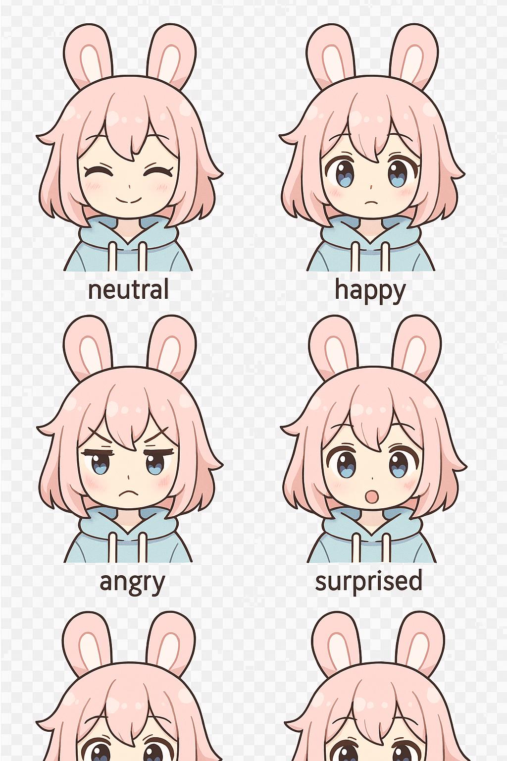 Chibi Bunny Girl Pngtuber Pack | Cute Vtuber Starter Kit With ...