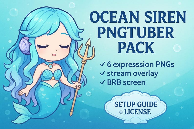 Ocean Siren Pngtuber Pack – Chibi Vtuber Expressions, Stream Overlay ...