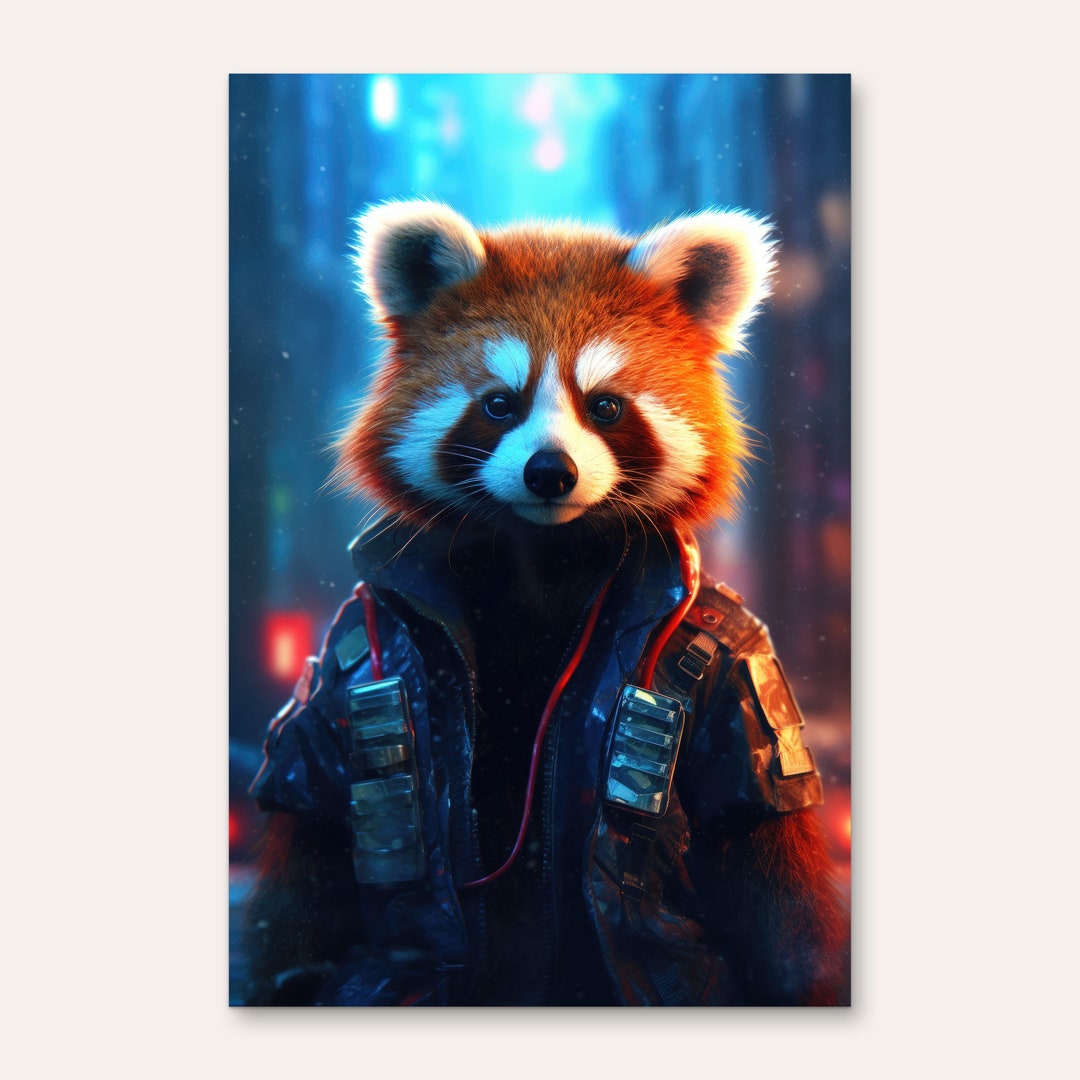 007 - A Red Panda in a Cyberpunk World — Printable Instant Download ...