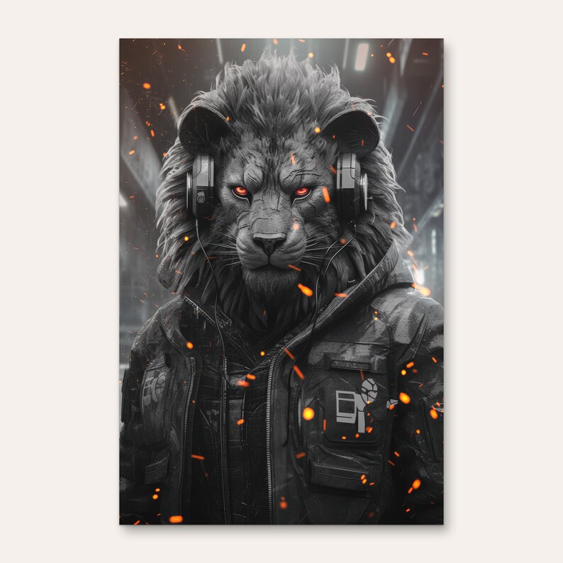 013 A Lion in a Cyberpunk World Printable Instant Download Wall Art ...