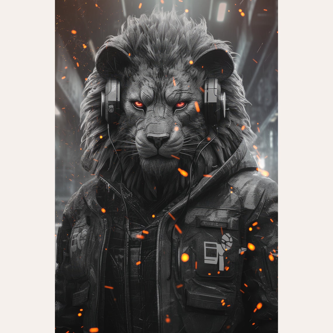 013 A Lion in a Cyberpunk World Printable Instant Download Wall Art ...