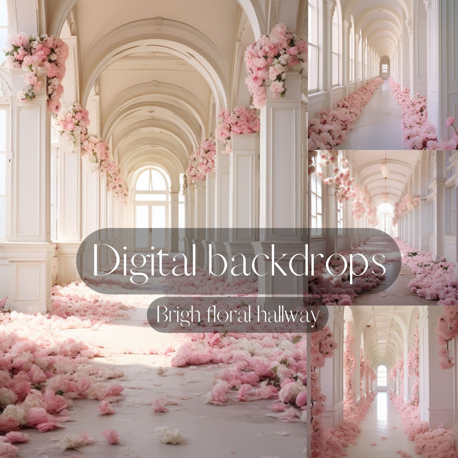 Floral Hallway, Photography Backdrop, Digital Backdrop for Photoshop ...