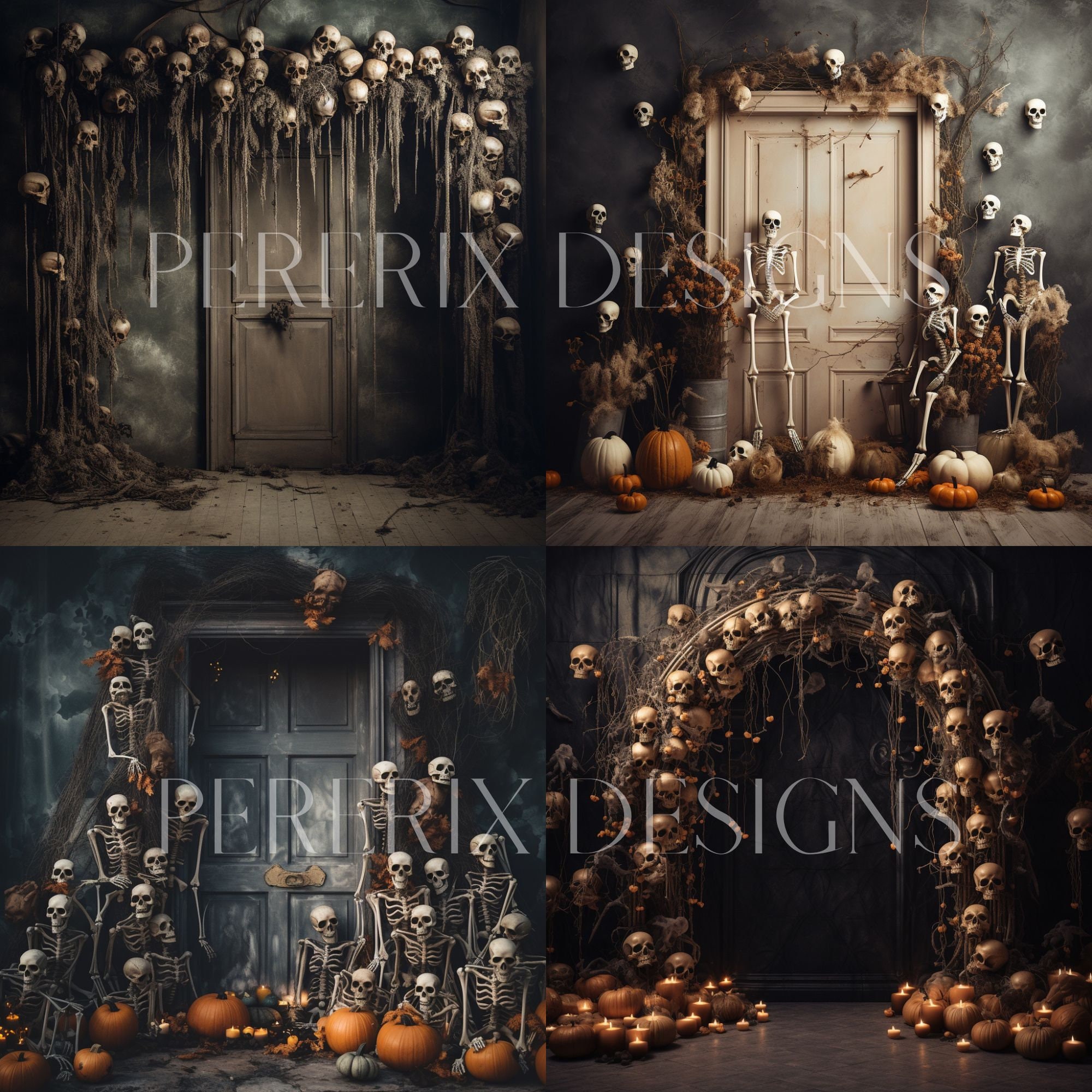 12 Halloween Digital Backdrops, Skeleton Hall, Spooky Digital Backdrop ...