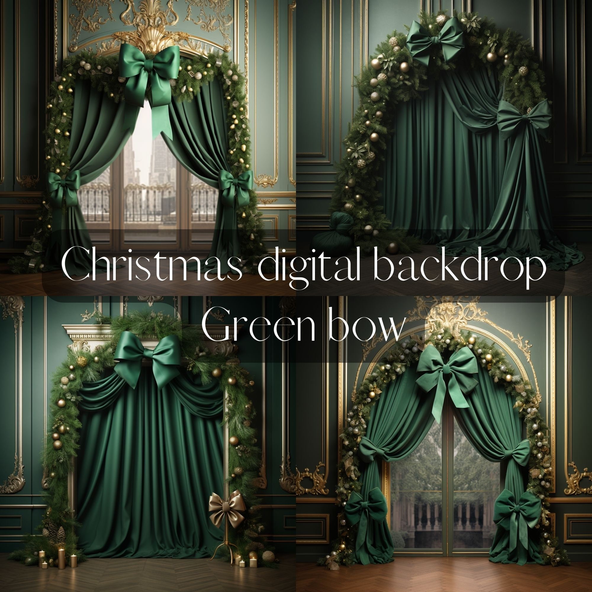 Green Christmas Digital Backdrop Set, Gorgeous Backdrops, Maternity ...