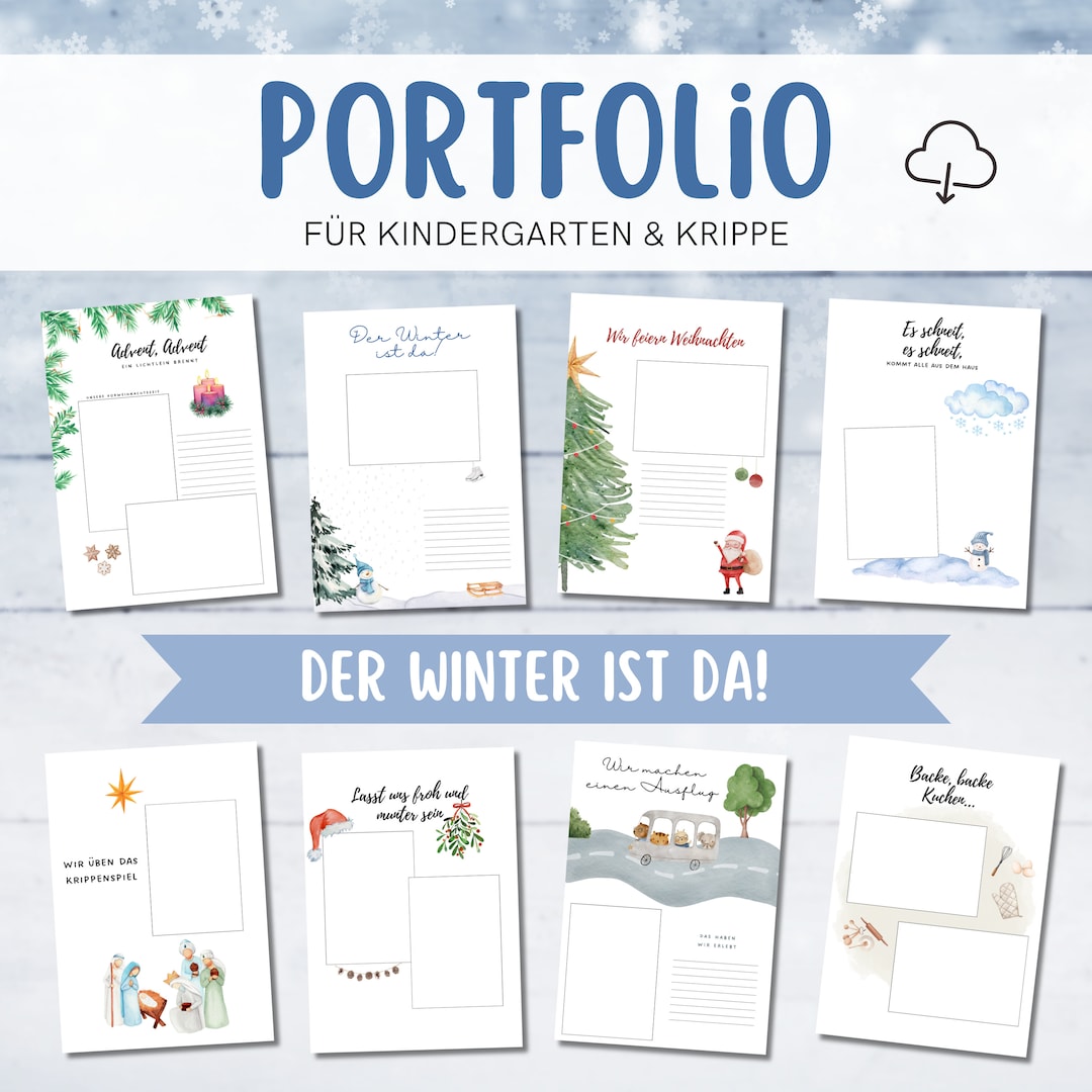 PORTFOLIO Vorlagen Kindergarten Winter/ Krippe / Kita / Tagesmutter, PDF zum Ausdrucken ...