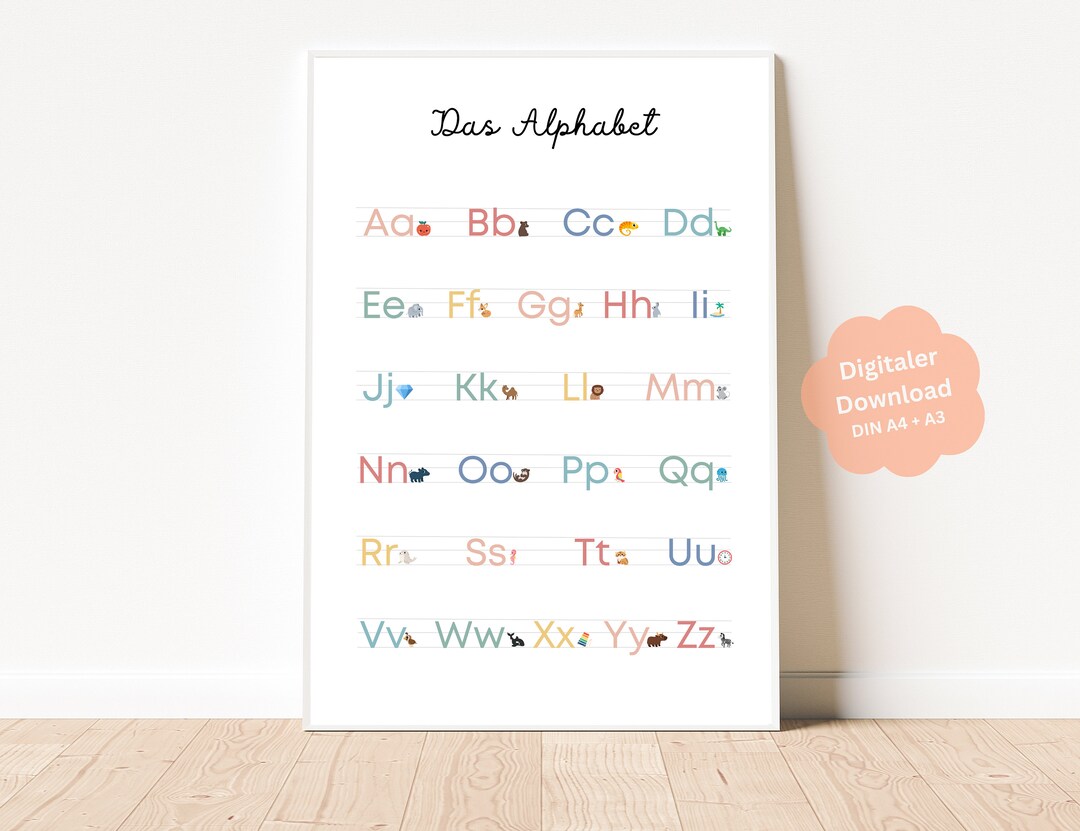 Alphabet Poster A3 + A4 | Child Picture | Nursery Poster ABC | Gift ...