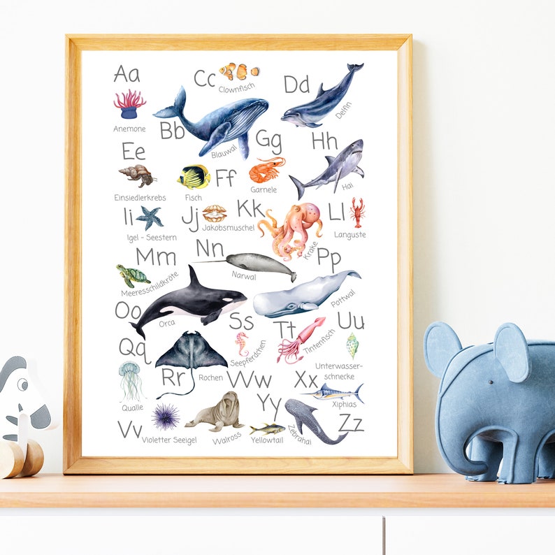 ABC Poster Nursery Sea Creatures A4 + A3 | Alphabet | Learning Poster ...