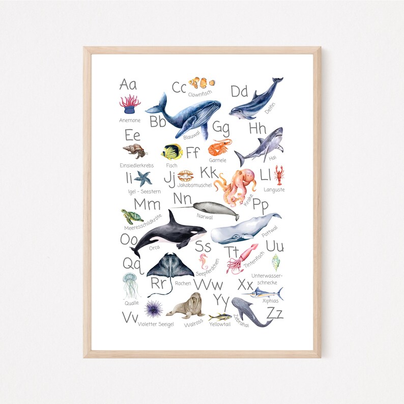 ABC Poster Nursery Sea Creatures A4 + A3 | Alphabet | Learning Poster ...
