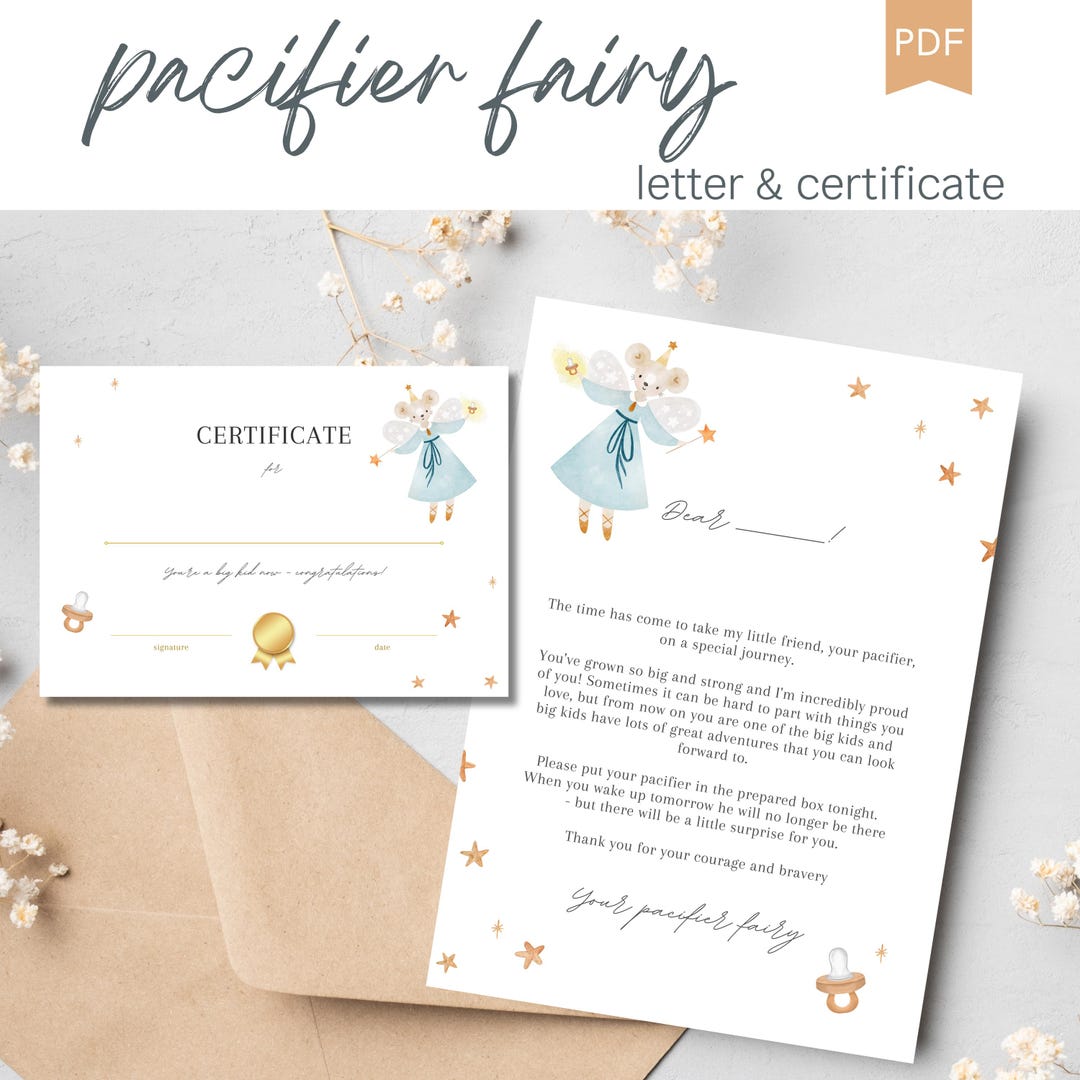 Pacifier Fairy Letter & Certificate | Pacifier Weaning | Get Rid of ...