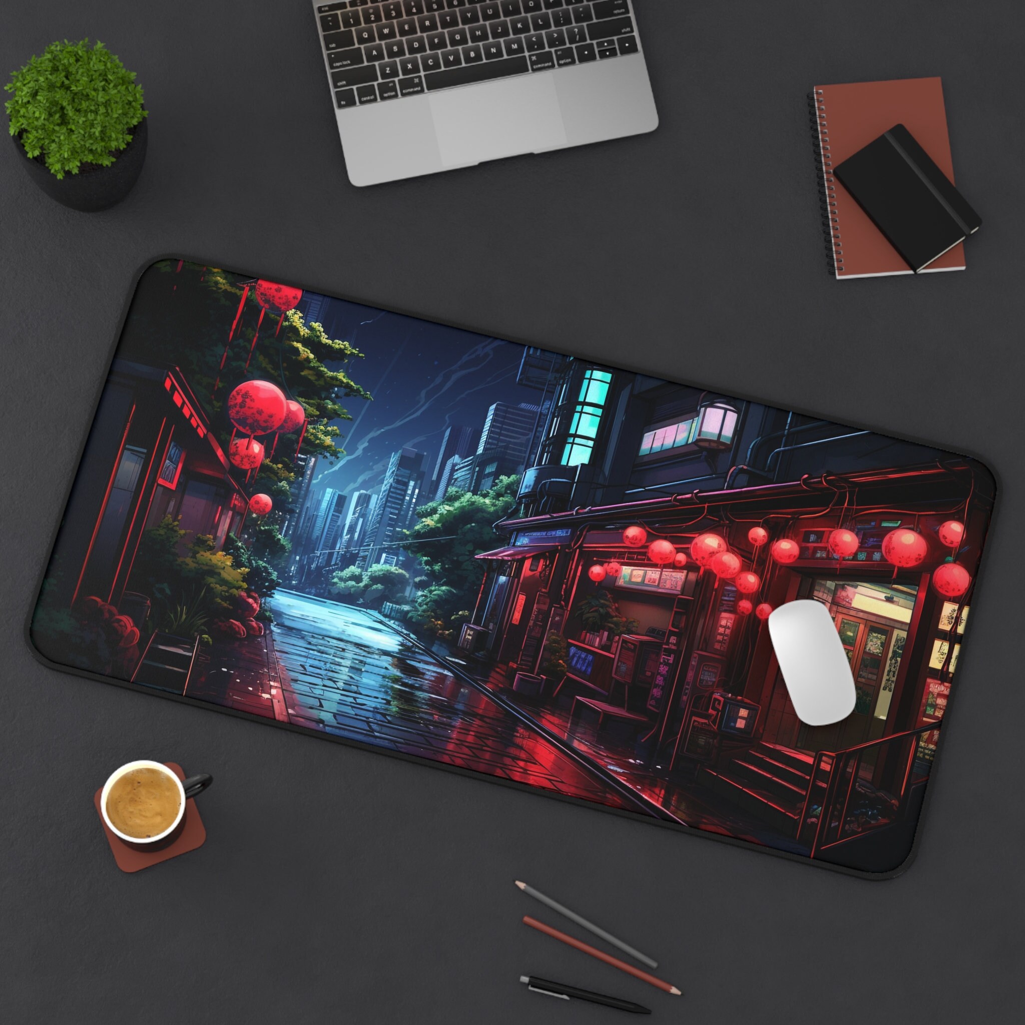 Lofi Tokyo Desk Mat, Japanese Lofi Mouse Pad, Tokyo Street Alley, Neon ...